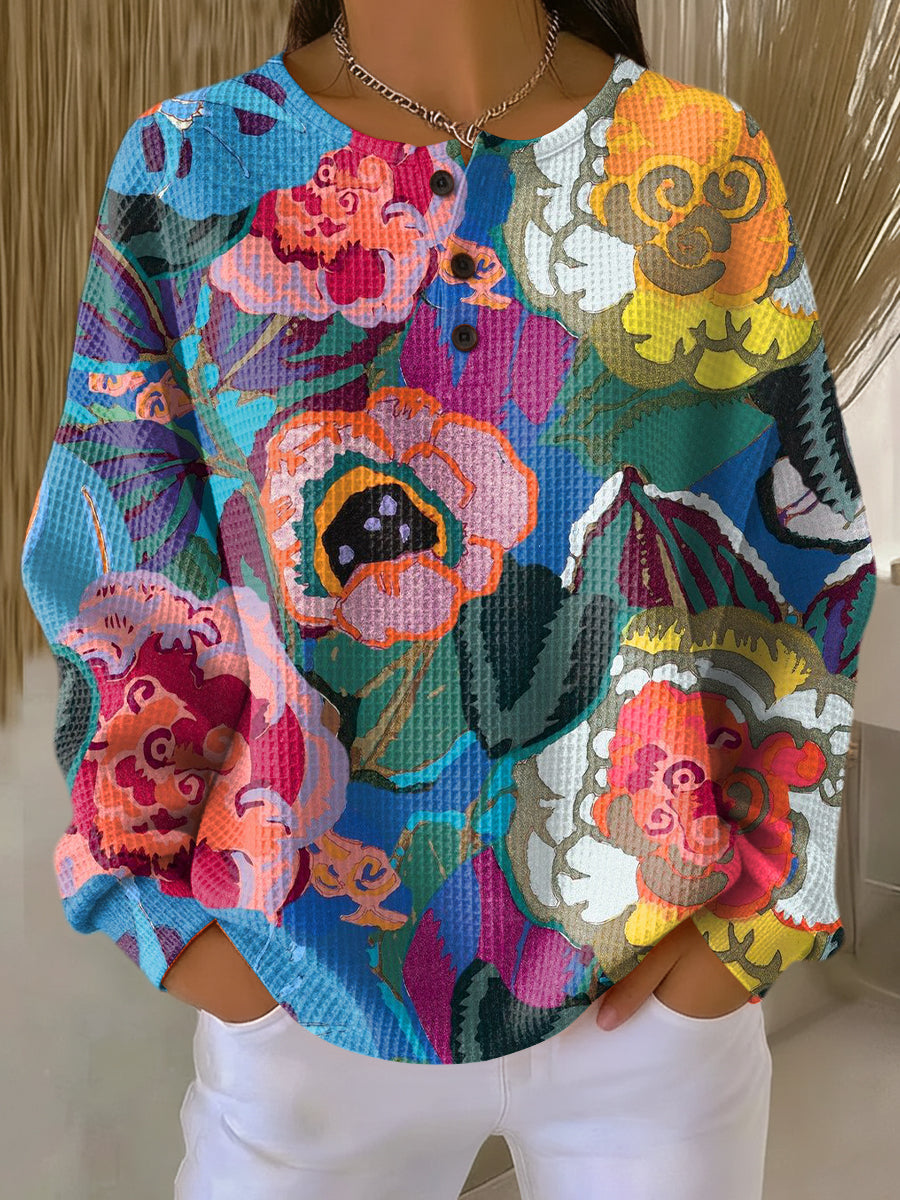 Aida | Sweater with Large Colorful Flowers – manawabay-boutique